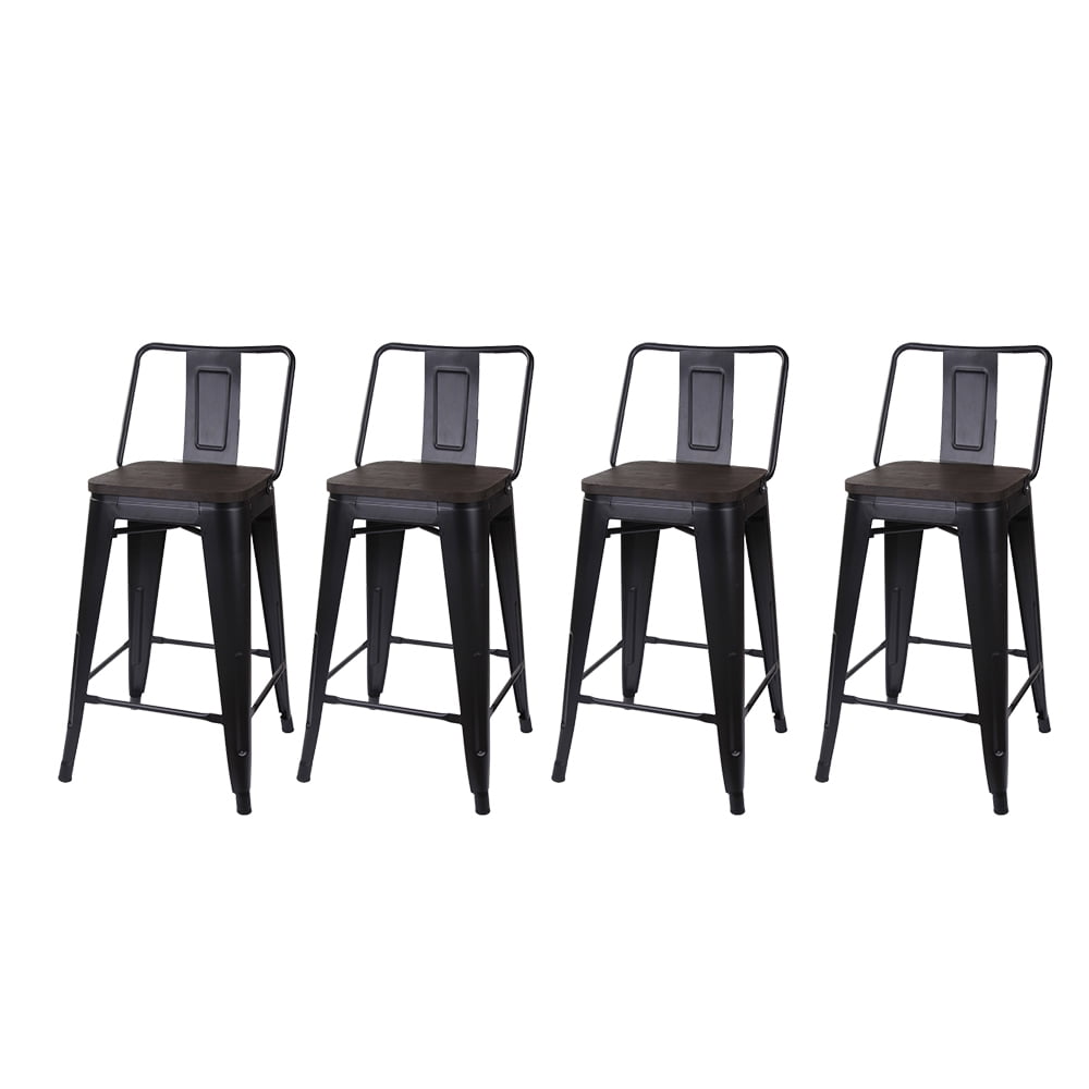 Leejay Black 24 inch High Back Counter Height Metal Barstool with Dark ...