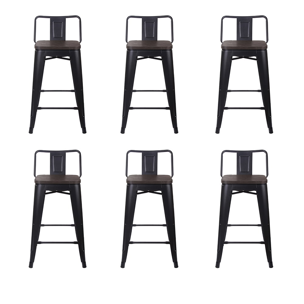 Leejay Black 24 inch Low Back Counter Height Metal Barstool with Dark ...