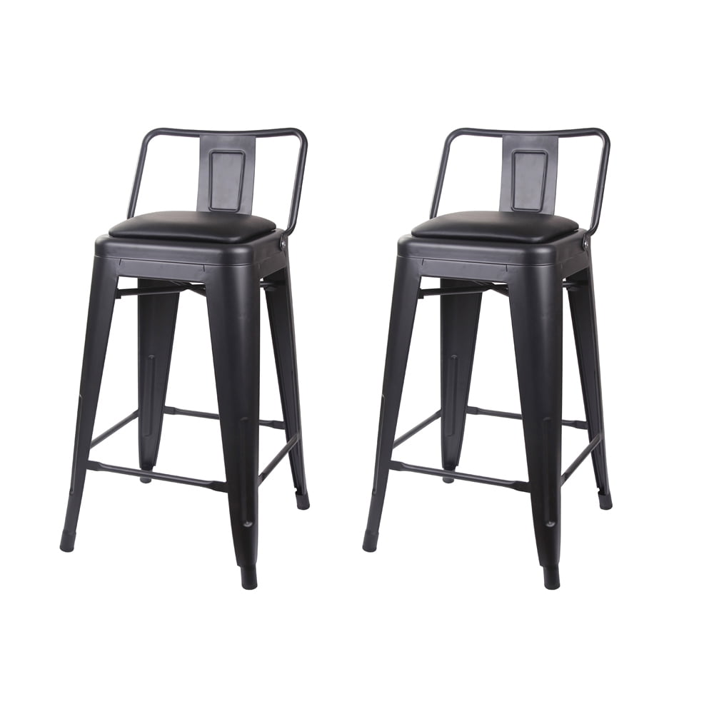 Leejay Black 24 inch Low Back Counter Height Metal Barstool with Vegan ...