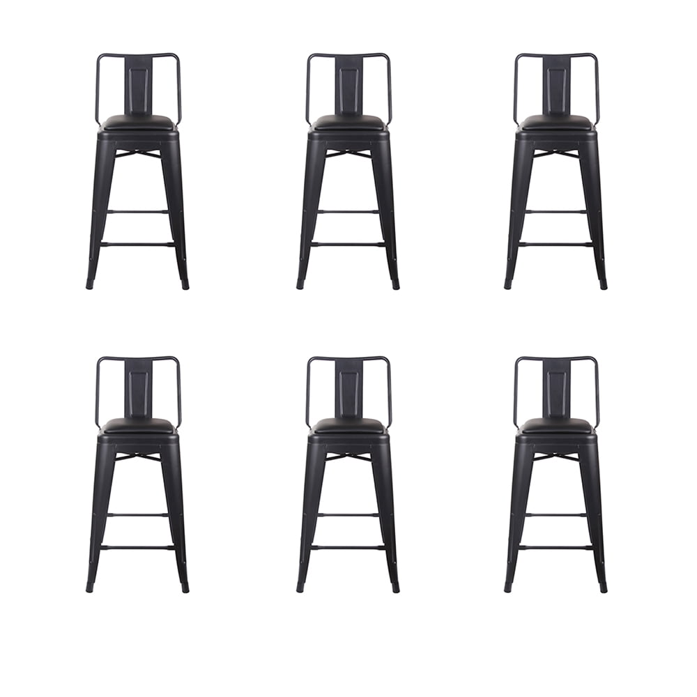 Leejay Black 24 inch Low Back Counter Height Metal Barstool with Vegan Leather Seat, Set of 6 ...