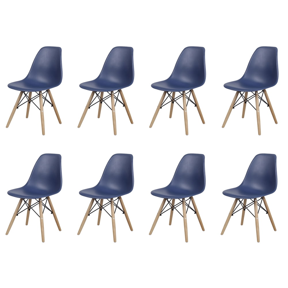 Leejay Blue Plastic Dining Chairs with Wood Legs for Kitchen Living ...