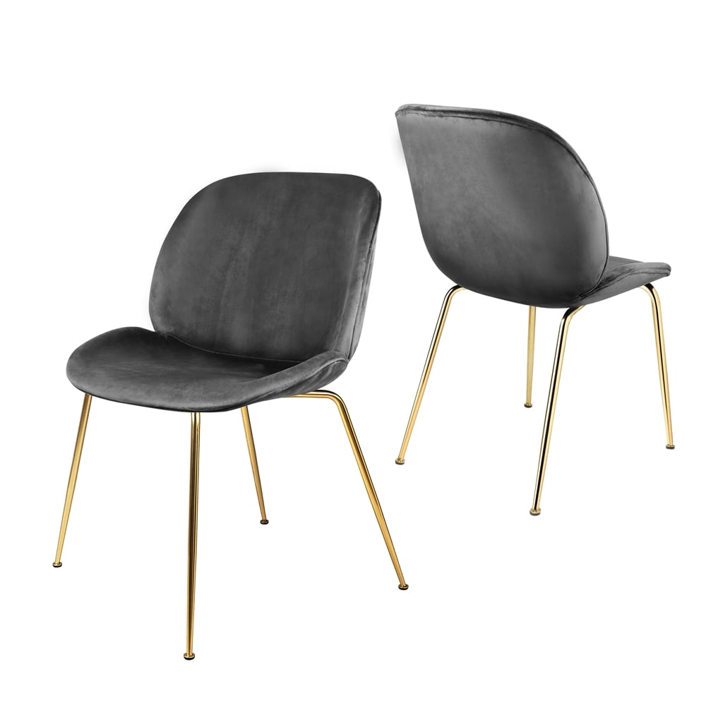 Leejay Dark Gray Velvet Side Dining Chairs with Gold Legs for Kitchen ...