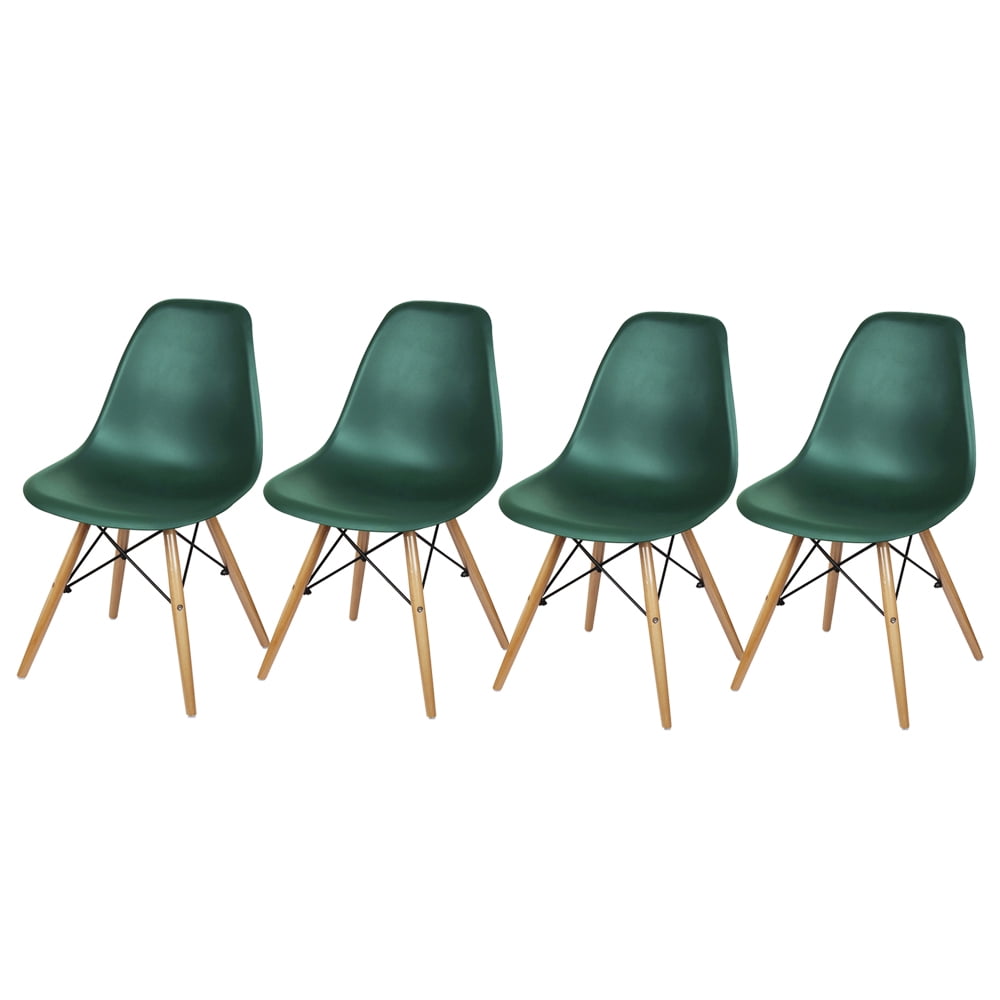 Leejay Dark Green Plastic Dining Chairs with Wood Legs,Set of 4 ...
