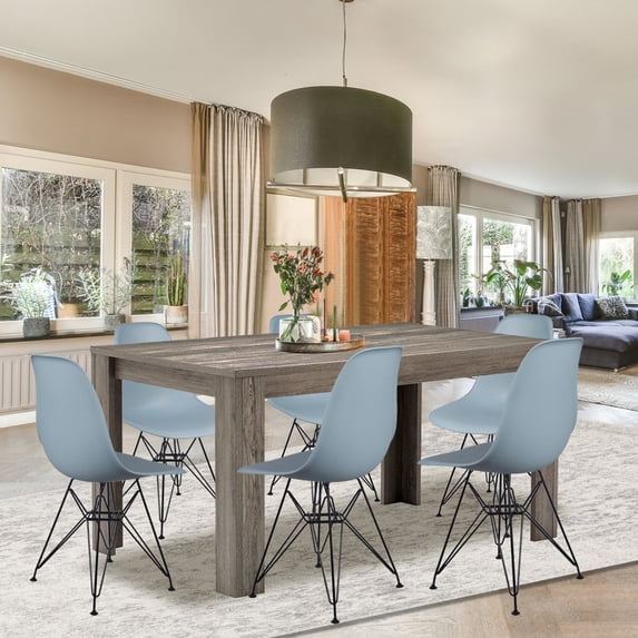 Leejay 7 Pieces Dining Table Set,59 inch Gray Kitchen Table & 6 Pack ...