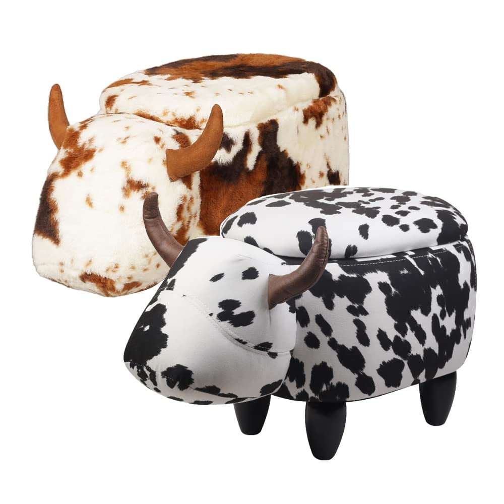 Leejay Faux Fur Cow Animal Ottoman with Storage for Kids Room,Milk(Set ...