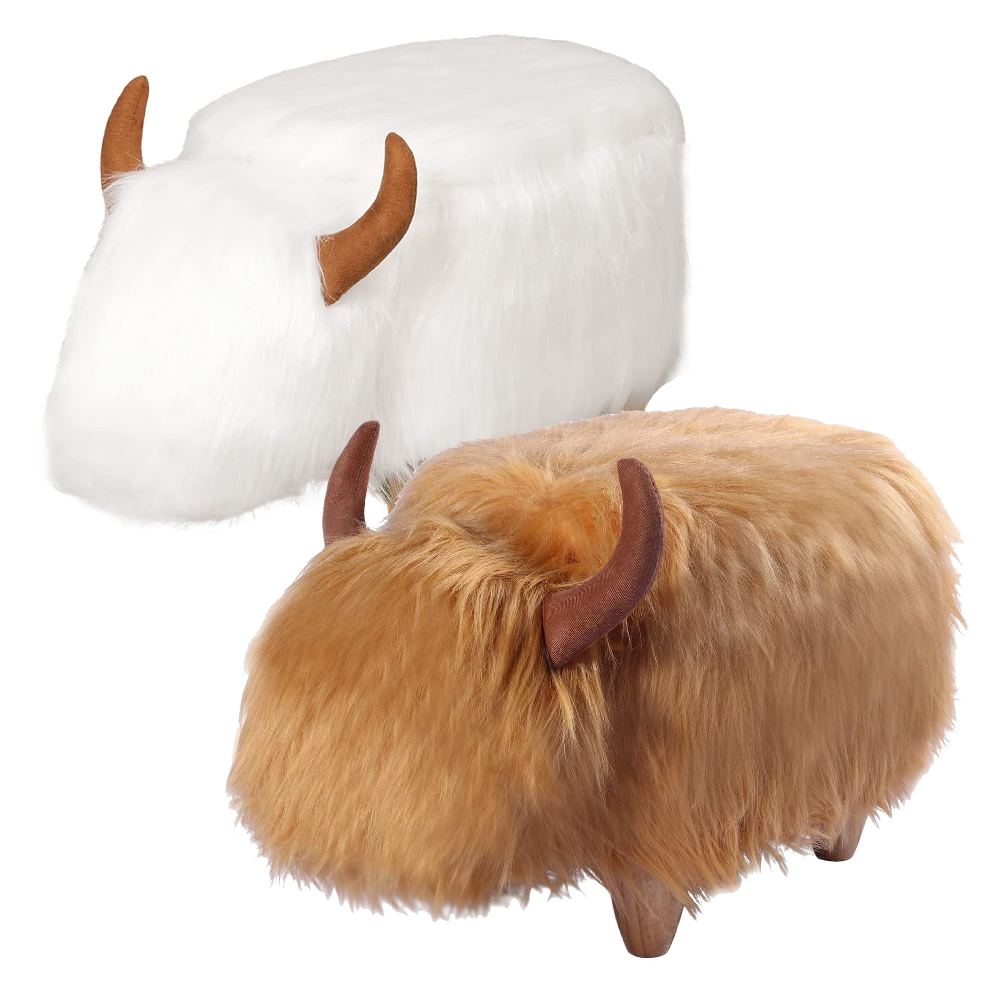 Leejay Faux Fur Cow Animal Ottoman with Storage for Living Room Kids ...