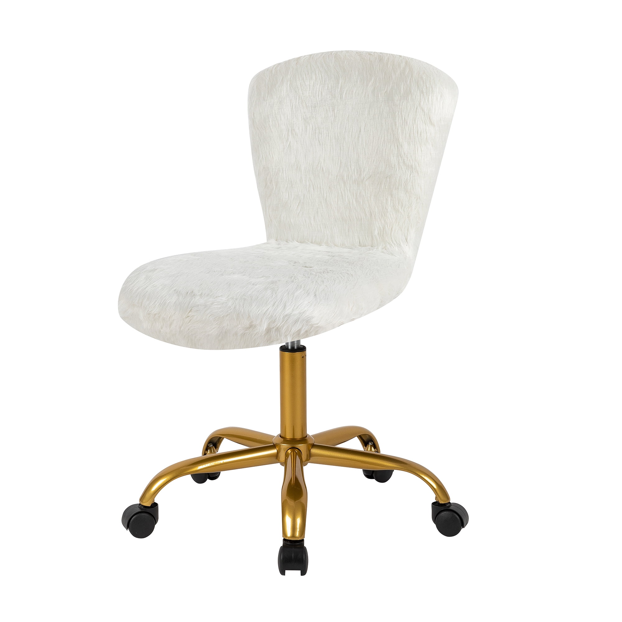 Leejay Faux Fur Swivel Desk Chair with Gold Base,White - Walmart.com
