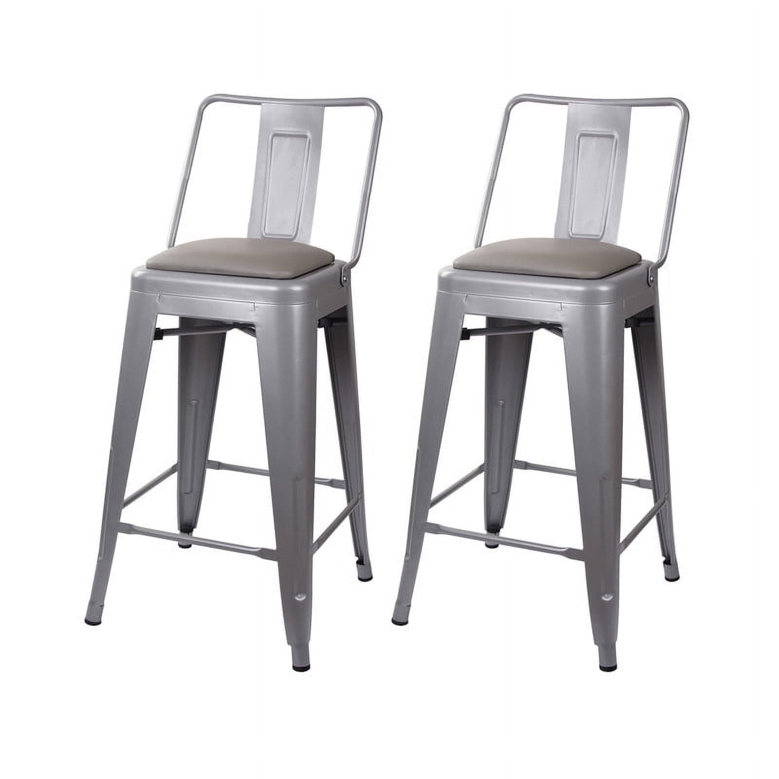 Leejay Gray 24 inch High Back Metal Barstool with Gray Vegan Leather Seat,Set of 2 - Walmart.com