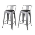 Leejay Gray 24 inch Low Back Counter Height Metal Barstool with Vegan Leather Seat, Set of 2 ...