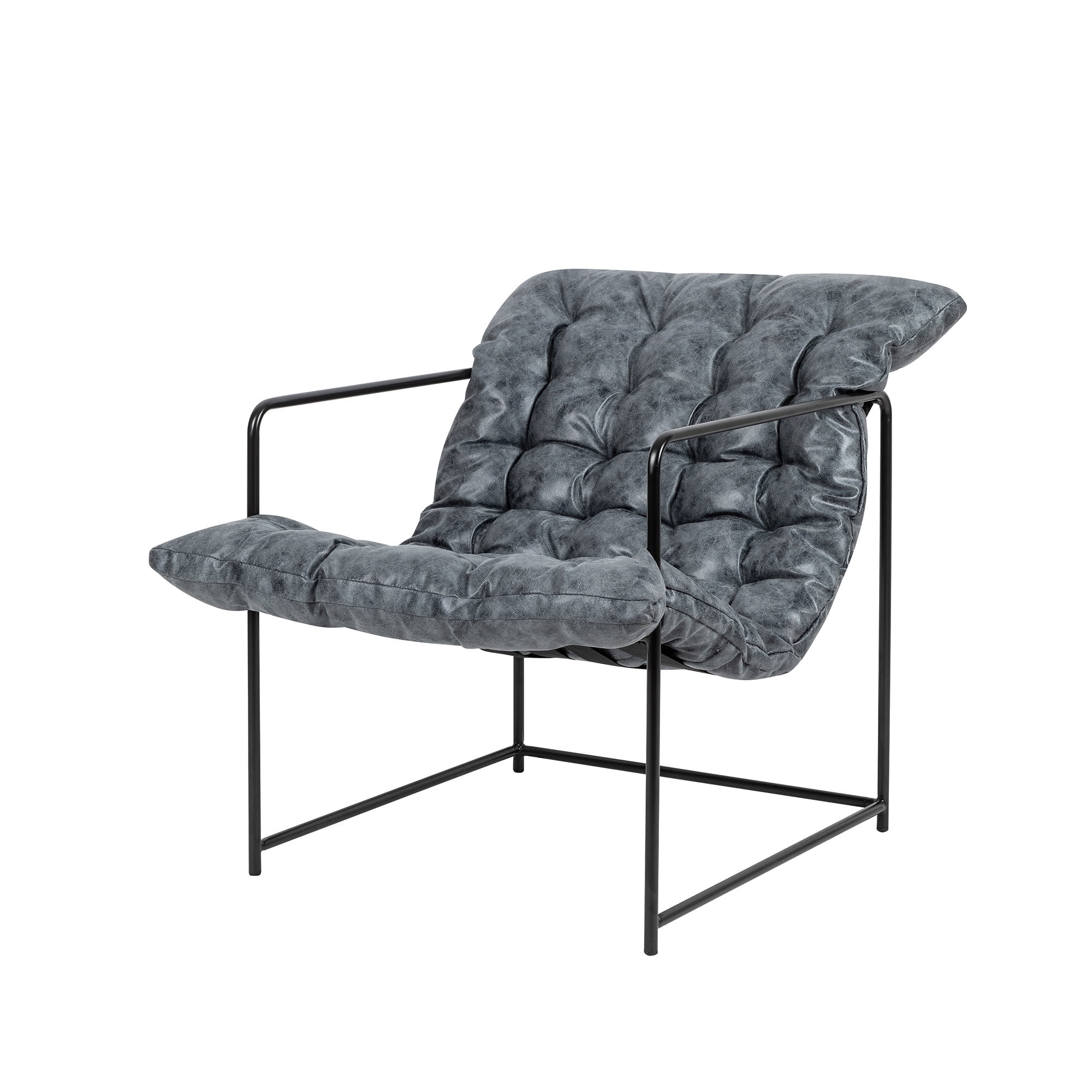 Leejay Gray Leather Accent Sling Chair with Metal Frame,Cushion Armchair for Living Room Bedroom ...