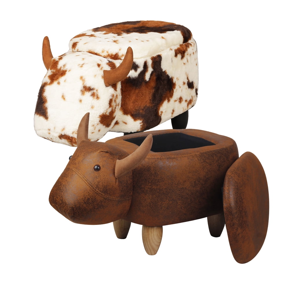 Leejay Highland Cow Animal Ottoman with Storage for Kids Room,Brown ...