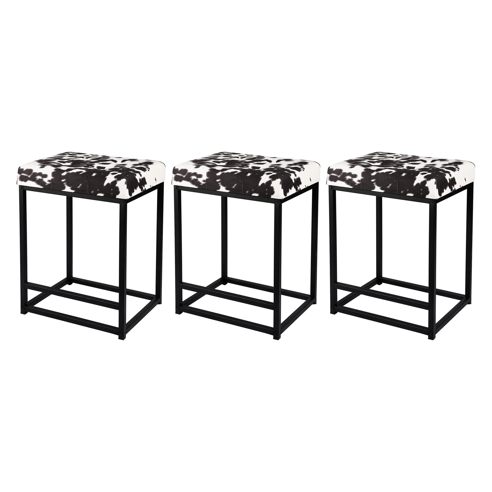Leejay Milk Cow Printed Backless Bar Stool, Black (Set of 3) - Walmart.com