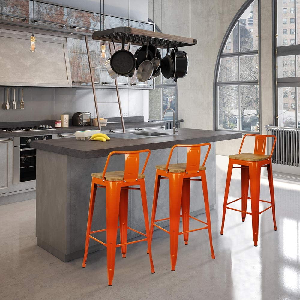 Leejay Orange 30 Inch Counter Height Metal Barstool with Light Wood Seat, Set of 3 - Walmart.com