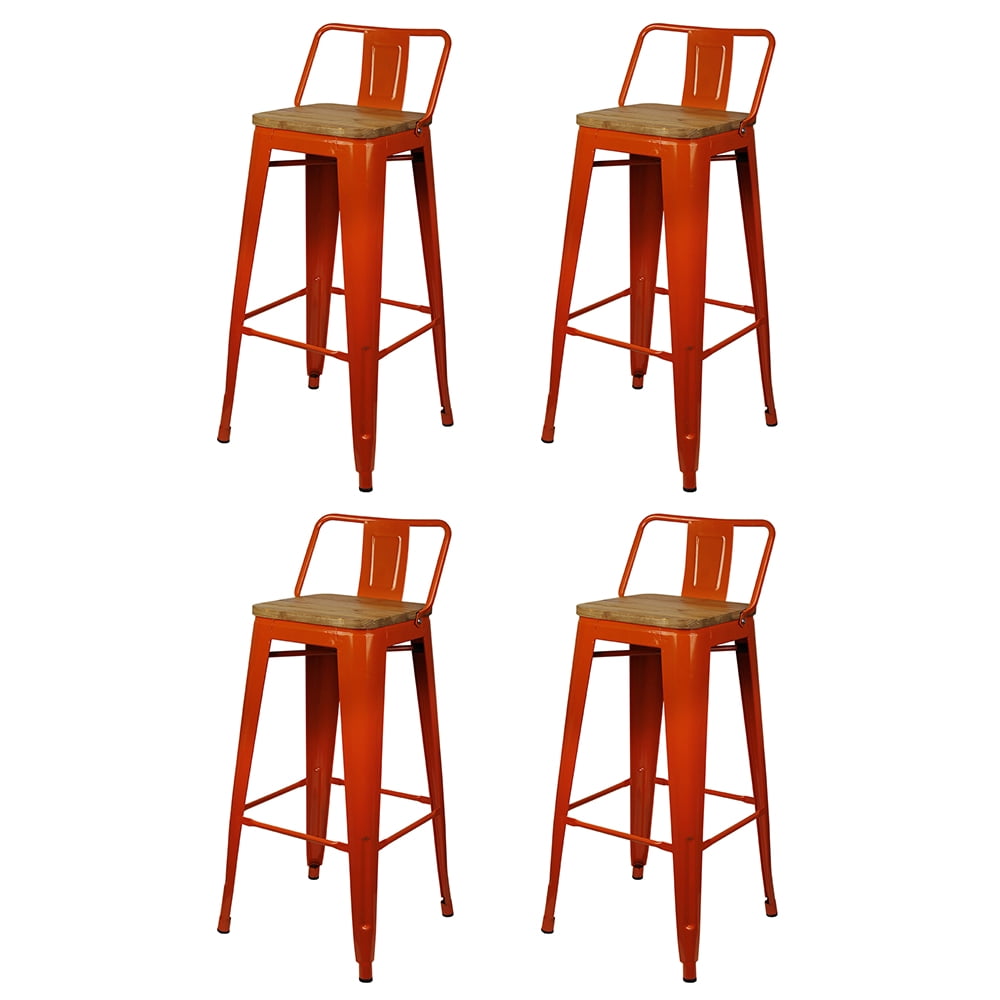 Leejay Orange 30 Inch Counter Height Metal Barstool with Light Wood ...