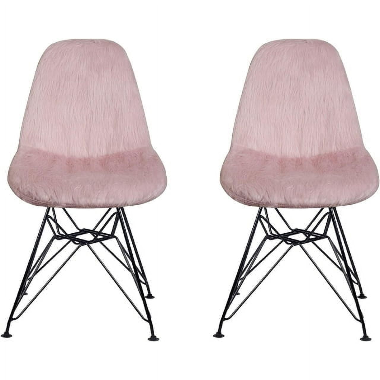Leejay Pink Armless Faux Fur Fuzzy Dining Chairs with Metal Legs,Set of ...