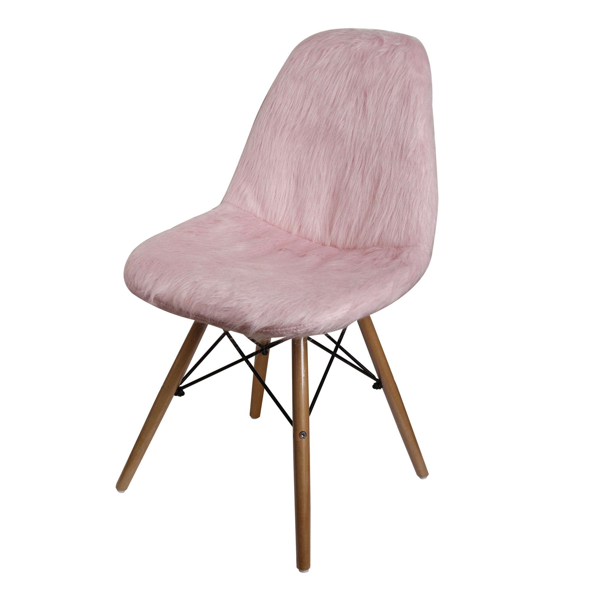LEEJAY Pink Armless Faux Fur Fuzzy Dining Chairs, Wood Legs, Mid ...