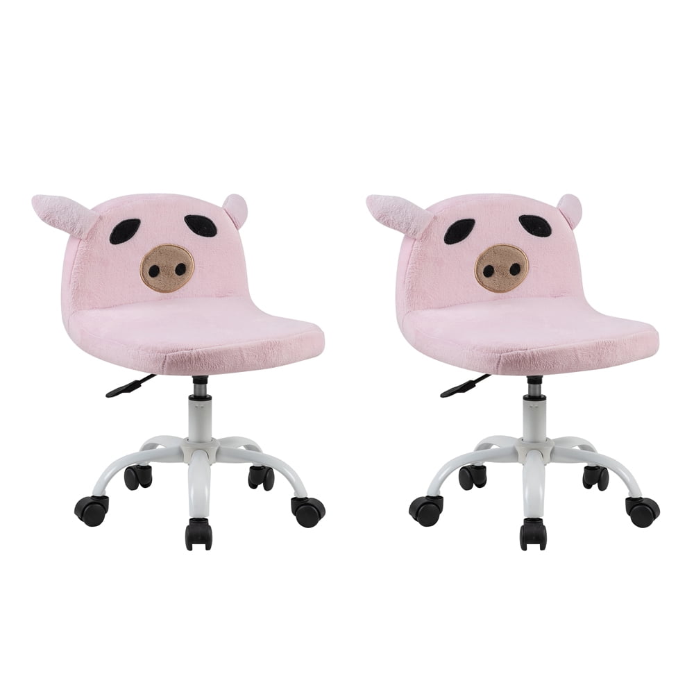 LEEJAY Pink Fuzzy Desk Chair, Adjustable Armless Swivel Rolling Vanity ...