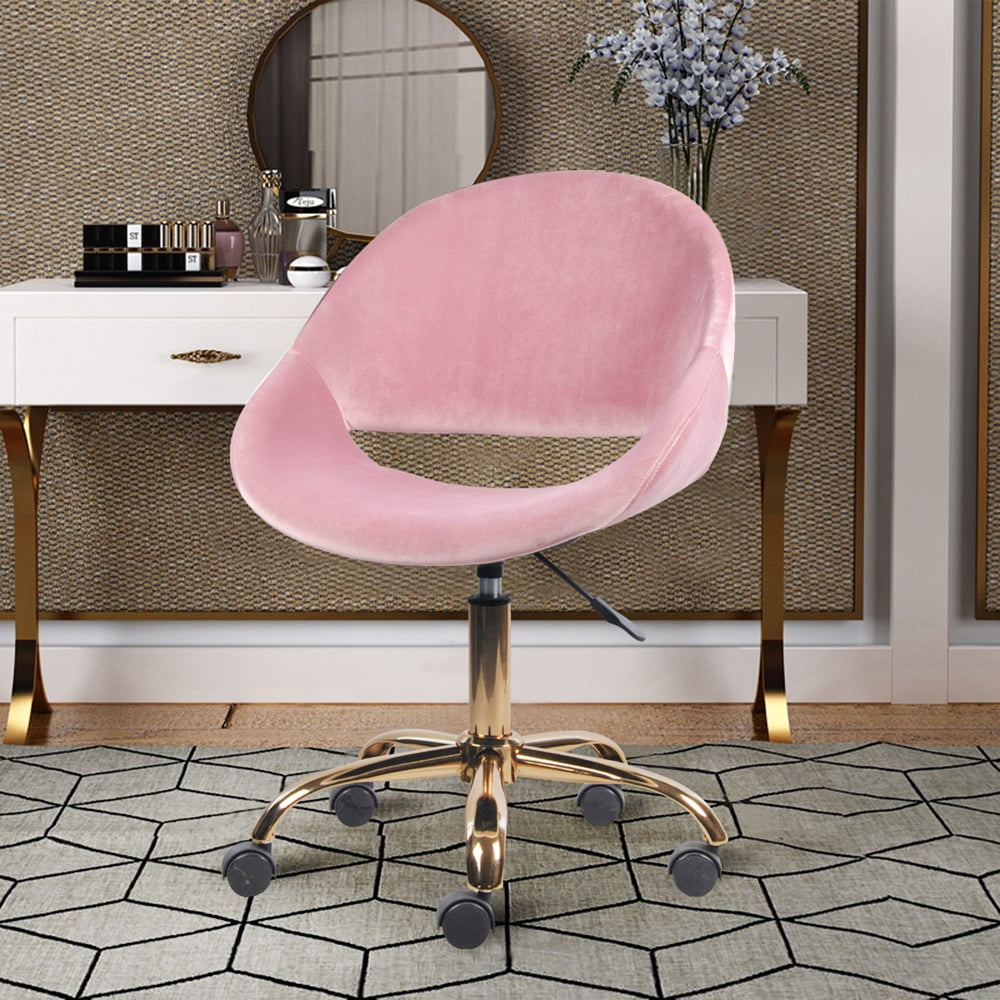Leejay Pink Velvet Spinning Vanity Chair, Small Size, with Wheel and ...