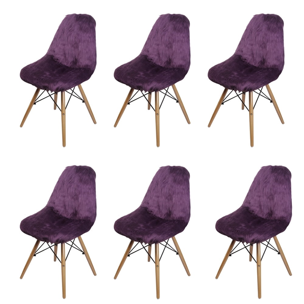 Leejay Purple Armless Faux Fur Fuzzy Dining Chairs with Wood Legs，Set ...
