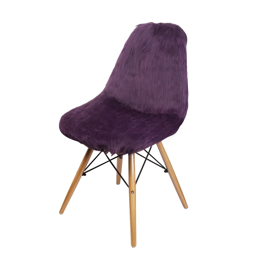 LEEJAY Purple Armless Faux Fur Dining Chairs, Wood Legs, Mid Century ...