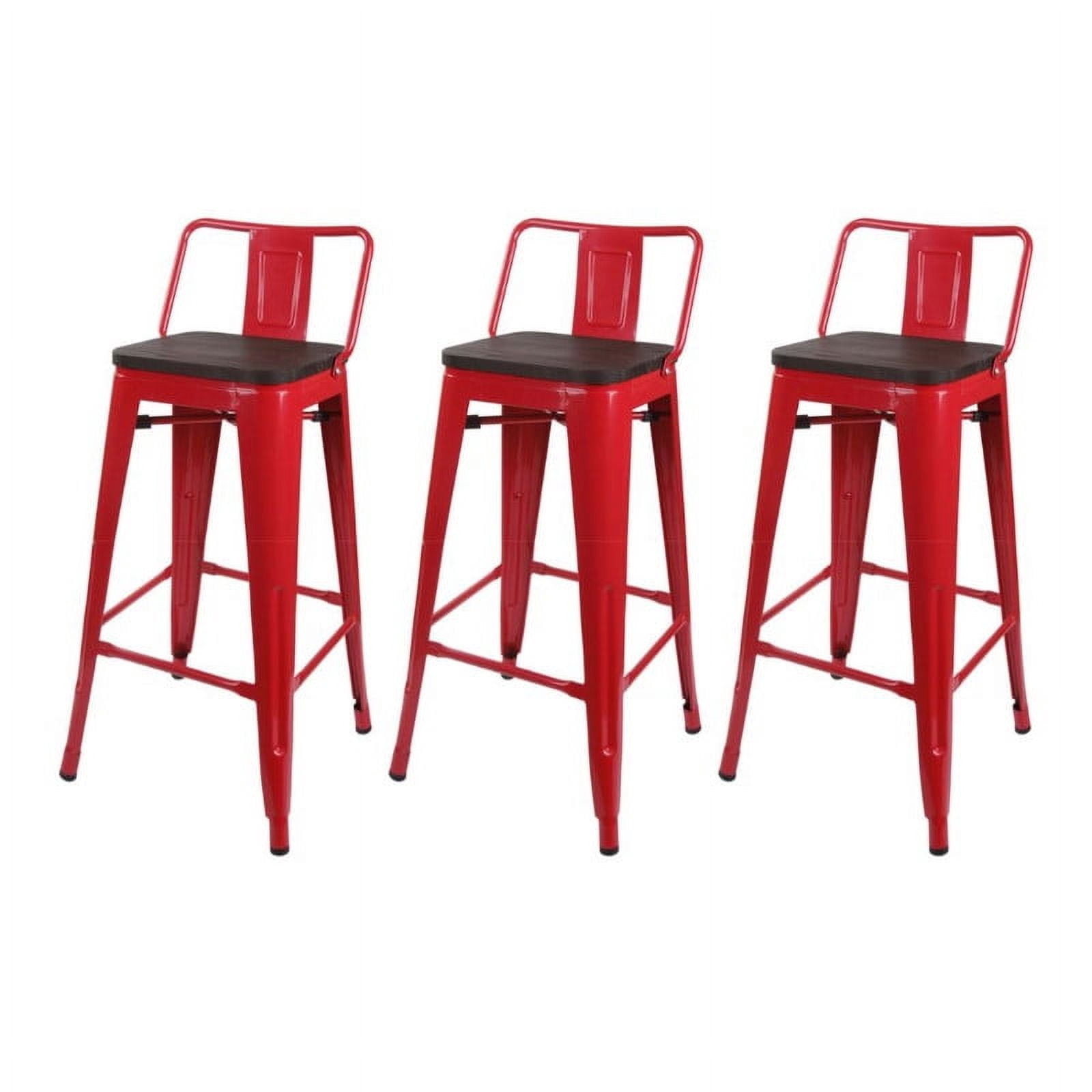 Leejay Red 30 inch Low Back Counter Height Metal Barstools with Wood ...