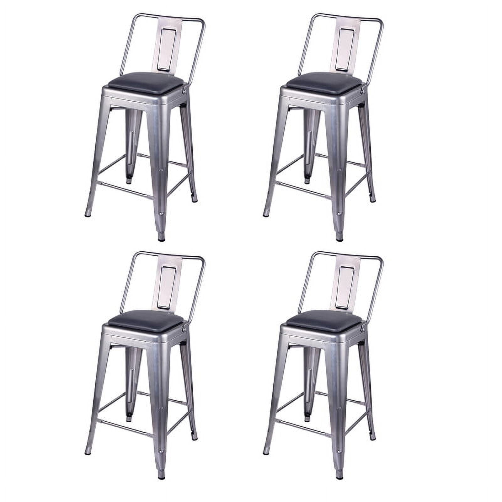 Leejay Silver 24 inch High Back Counter Height Metal Barstool with Vegan Leather Seat,Set of 4 ...