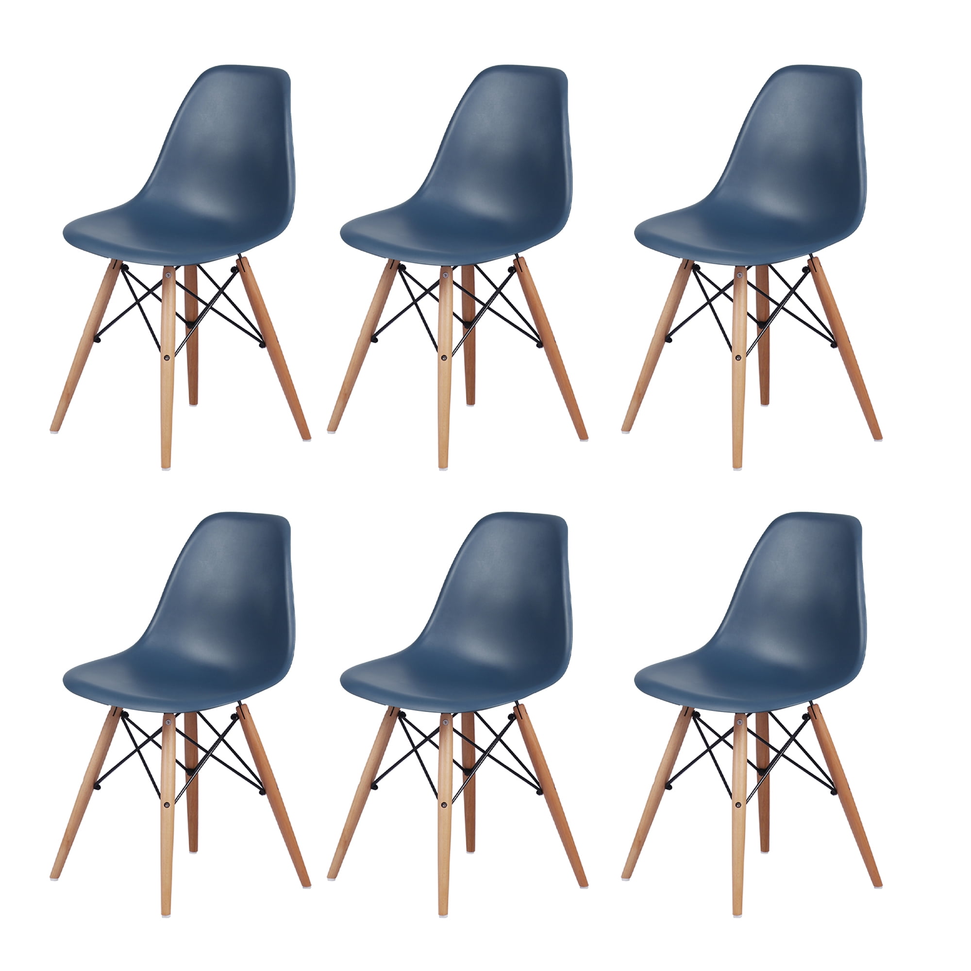 Leejay Teal Plastic Dining Chairs with Wood Legs,Set of 6 - Walmart.com
