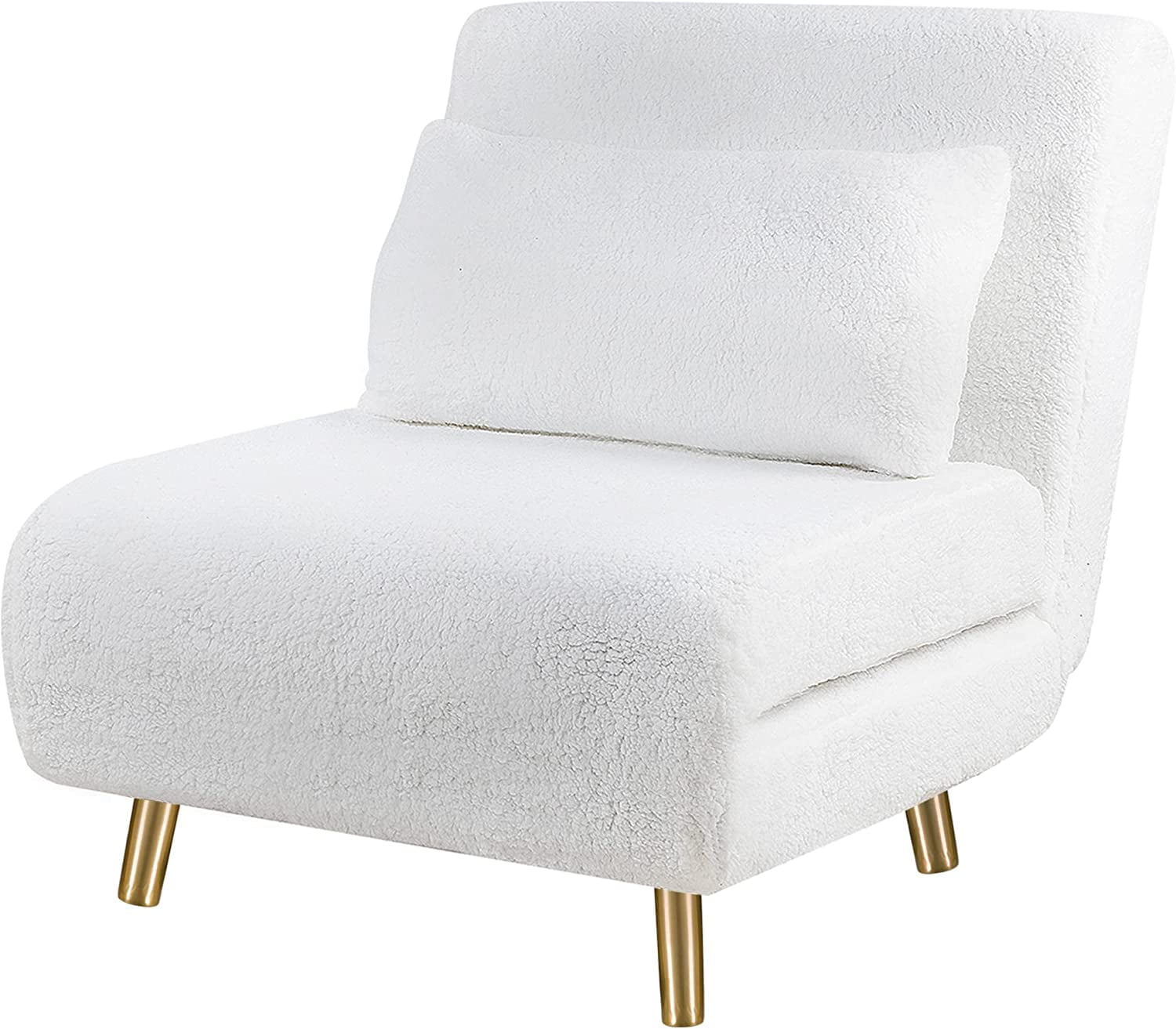 Leejay Tri-Fold Convertible Fuzzy Lounge Chair, Futon Sofa Bed with ...