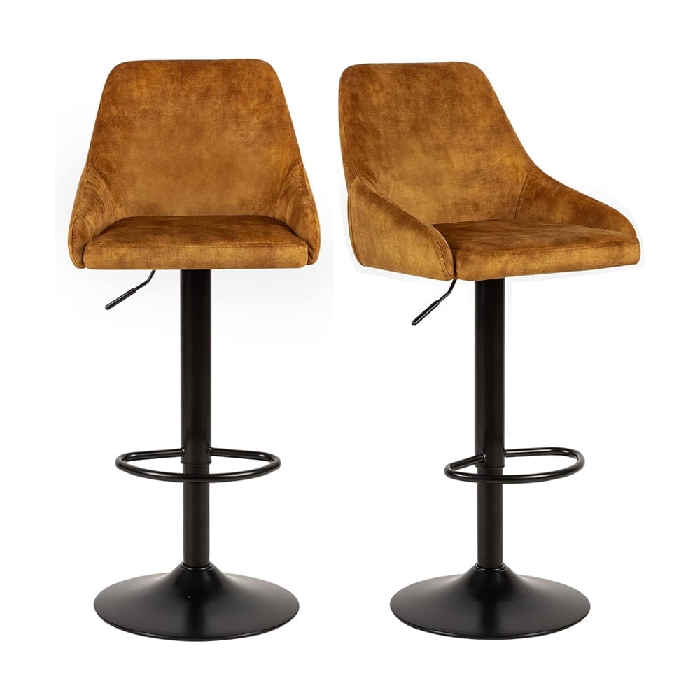 LEEJAY Modern Velvet Swivel Bar Stools, Adjustable Height, Set of 2 ...