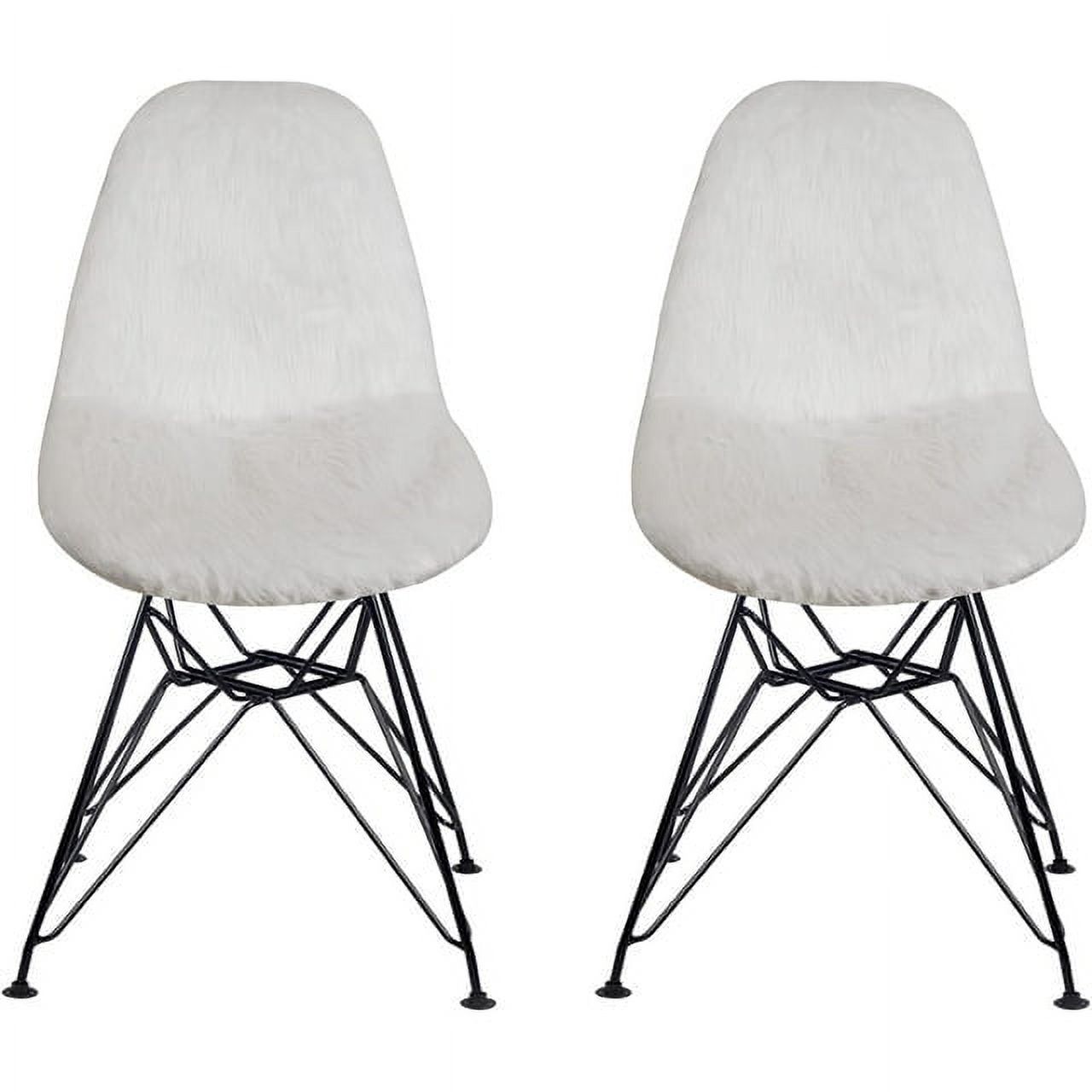 Leejay White Armless Faux Fur Fuzzy Dining Chairs with Metal Legs,Set ...