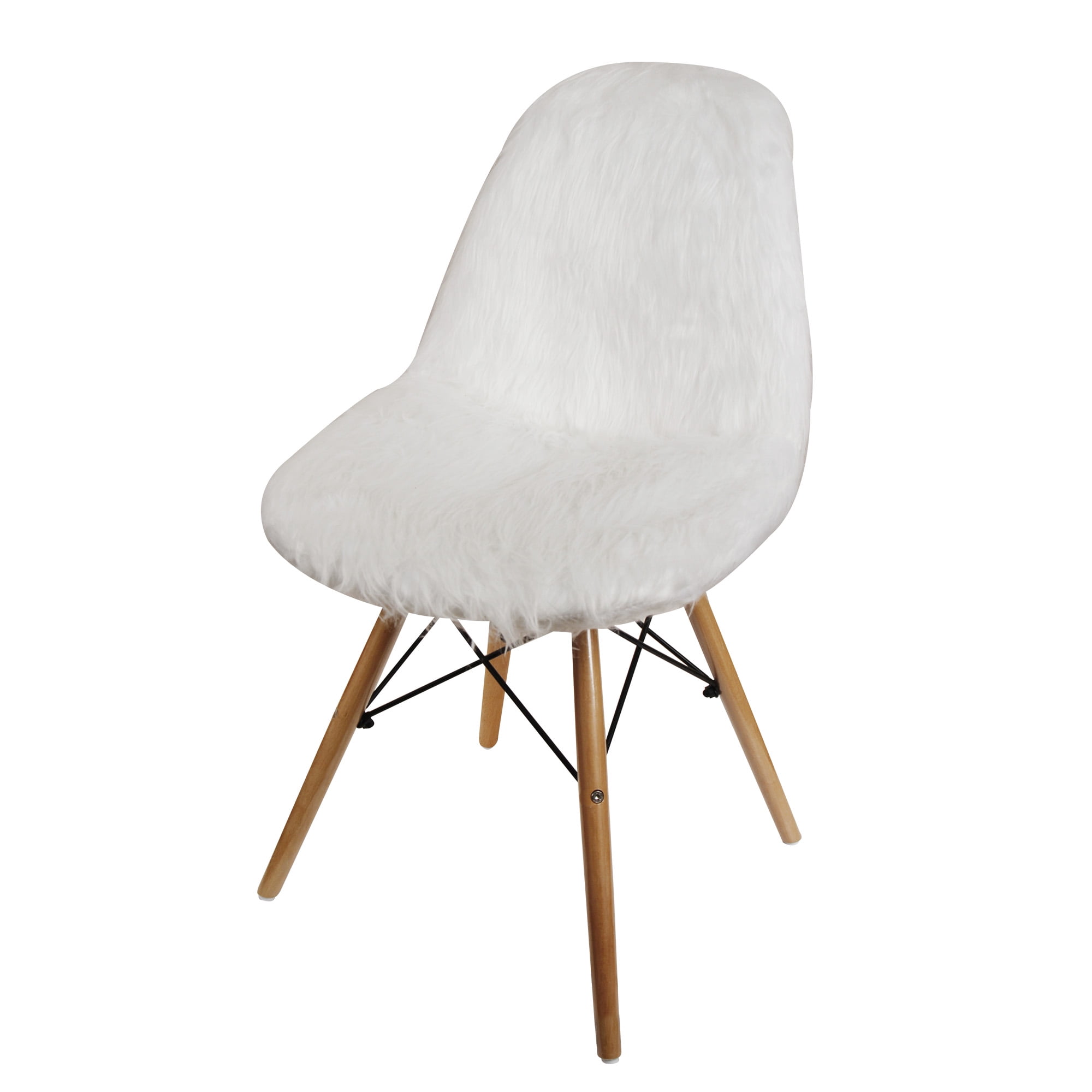 Leejay White Armless Faux Fur Fuzzy Dining Chairs with Wood Legs ...