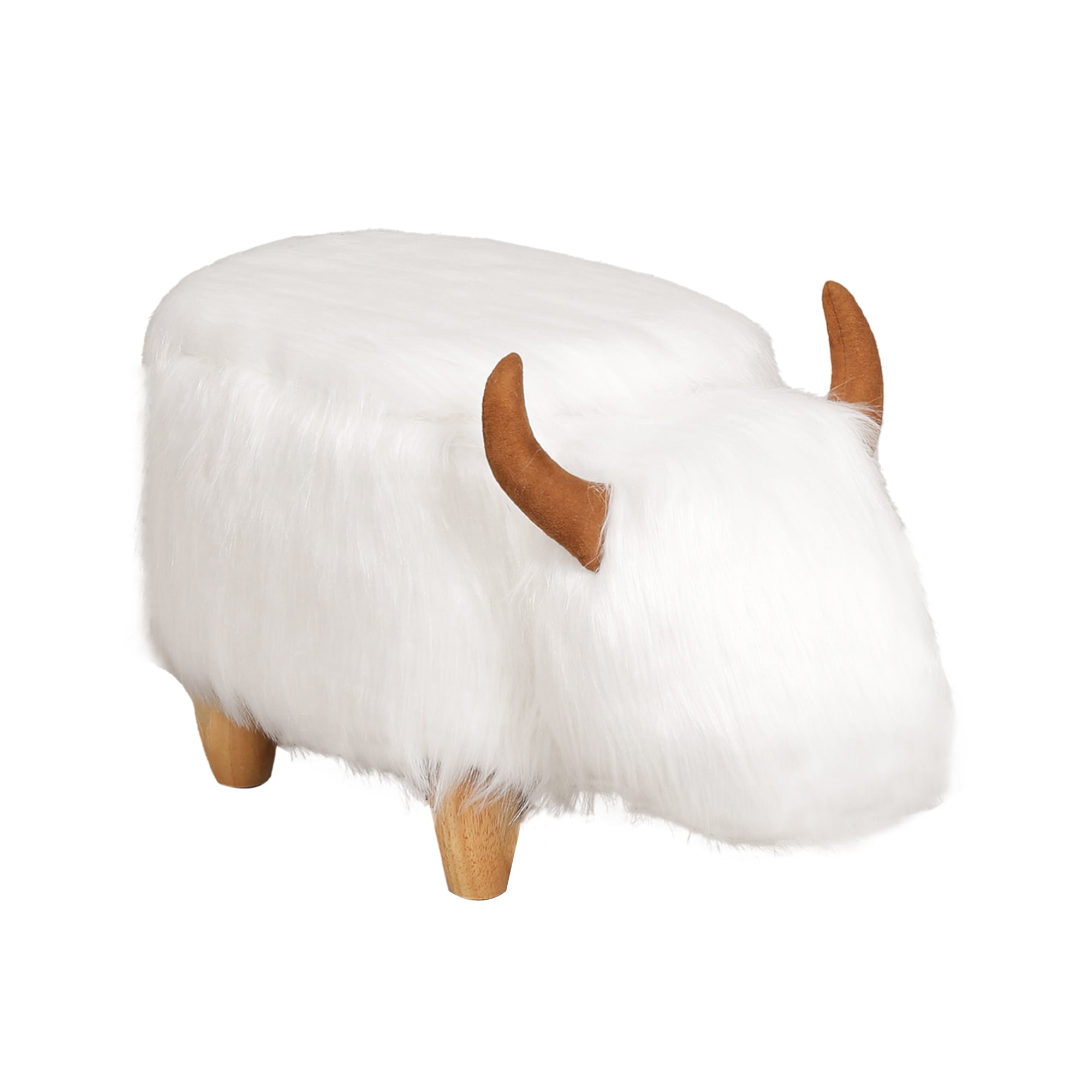 Leejay White Faux Fur Cow Animal Ottoman with Storage,Upholstered ...