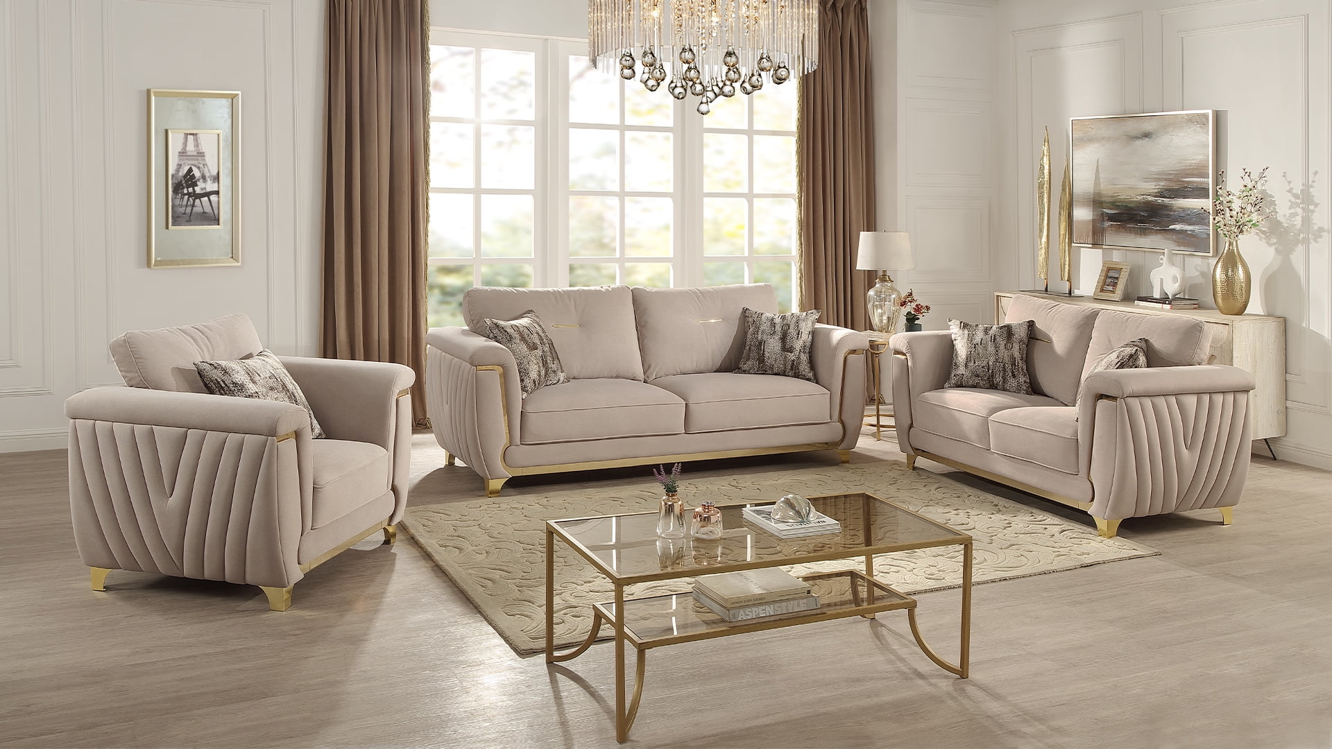 Leena Contemporary Style 3PC Livingroom Set Made with Wood in Beige - Walmart.com