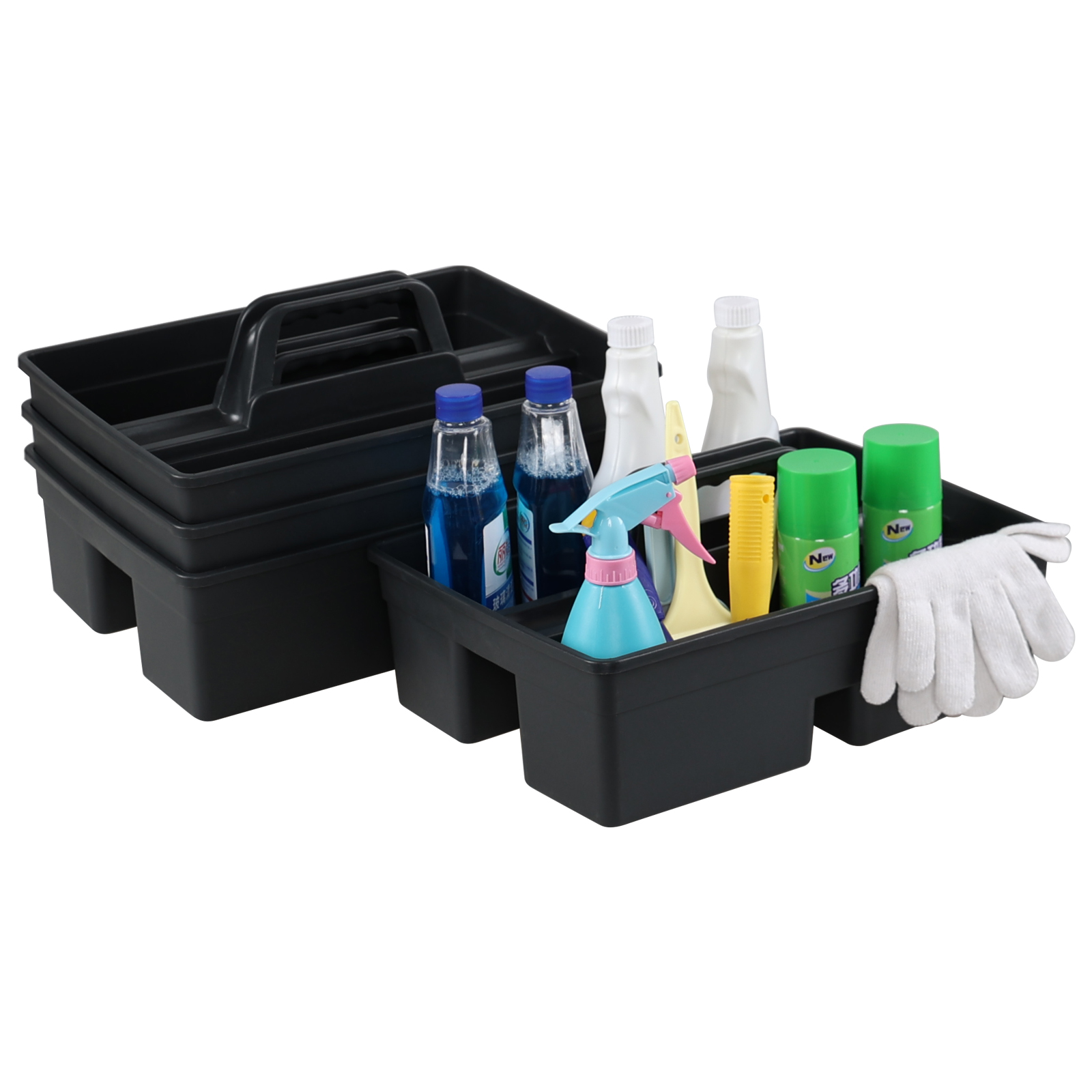 Leendines 4 Pack Plastic Carry Caddy with Handle, Grey Plastic Divided ...