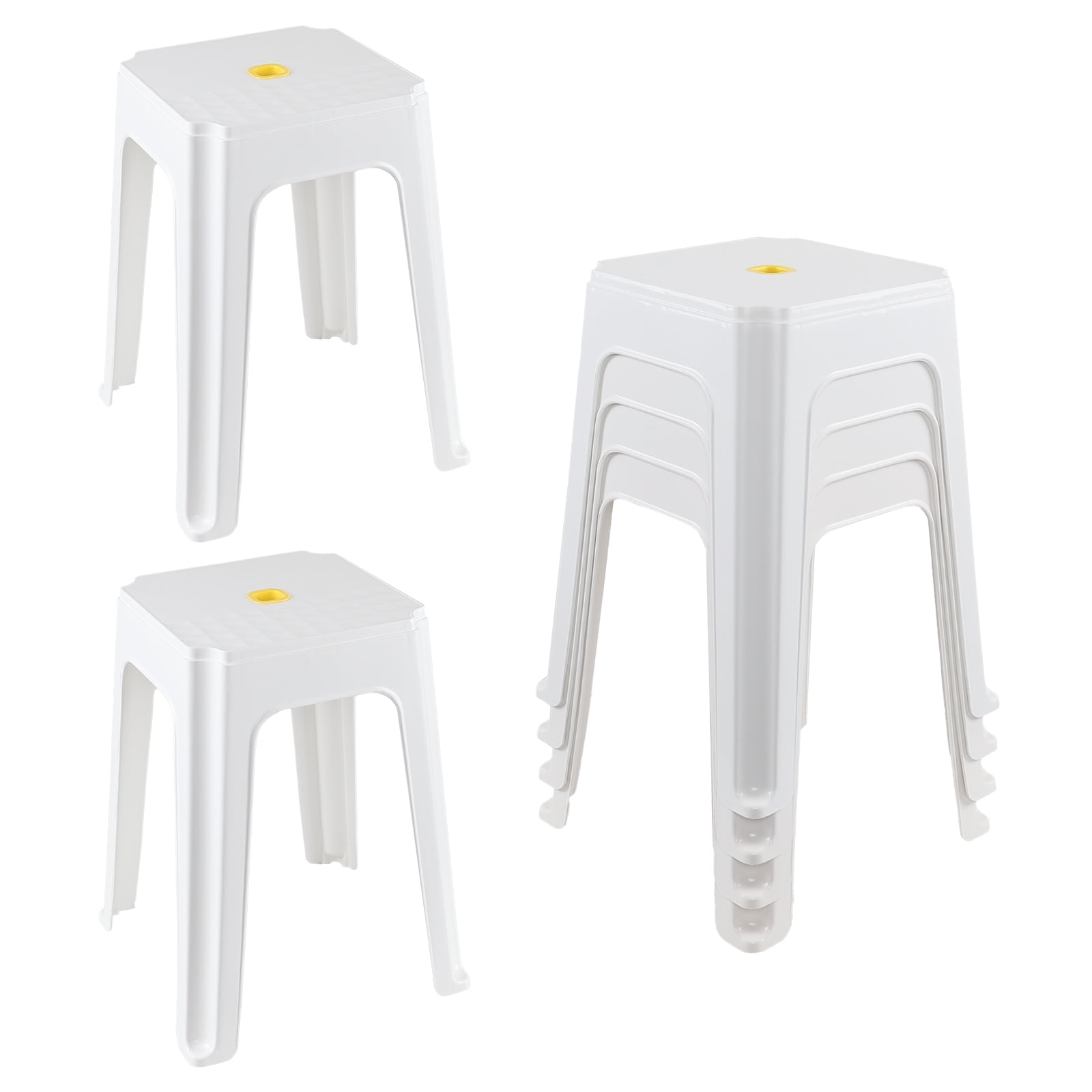 Leendines White Plastic Stackable Stools with Square Seat, 18.7 Inches ...