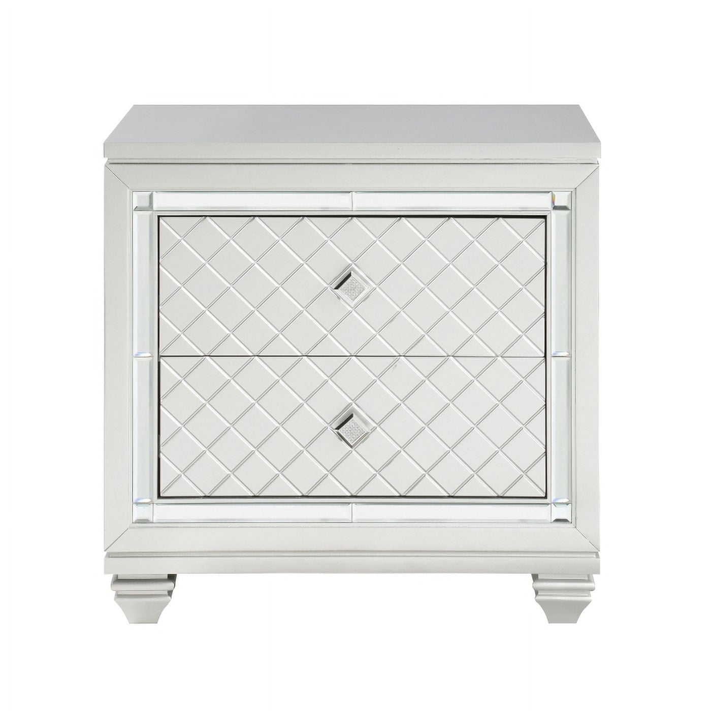 Homelegance Leesa Silver Mirrored Nightstand with Diamond Pattern ...