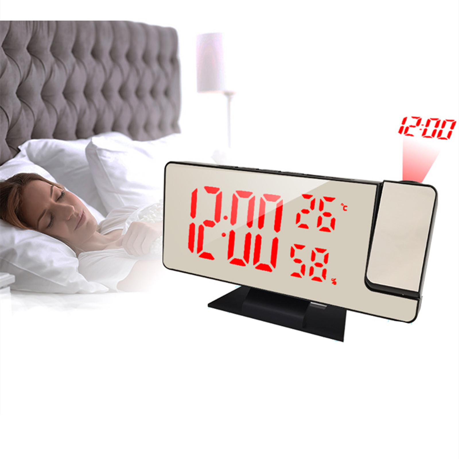 Leesechin 3D Projection Alarm Clock Larger LED Mirror Clock Display ...