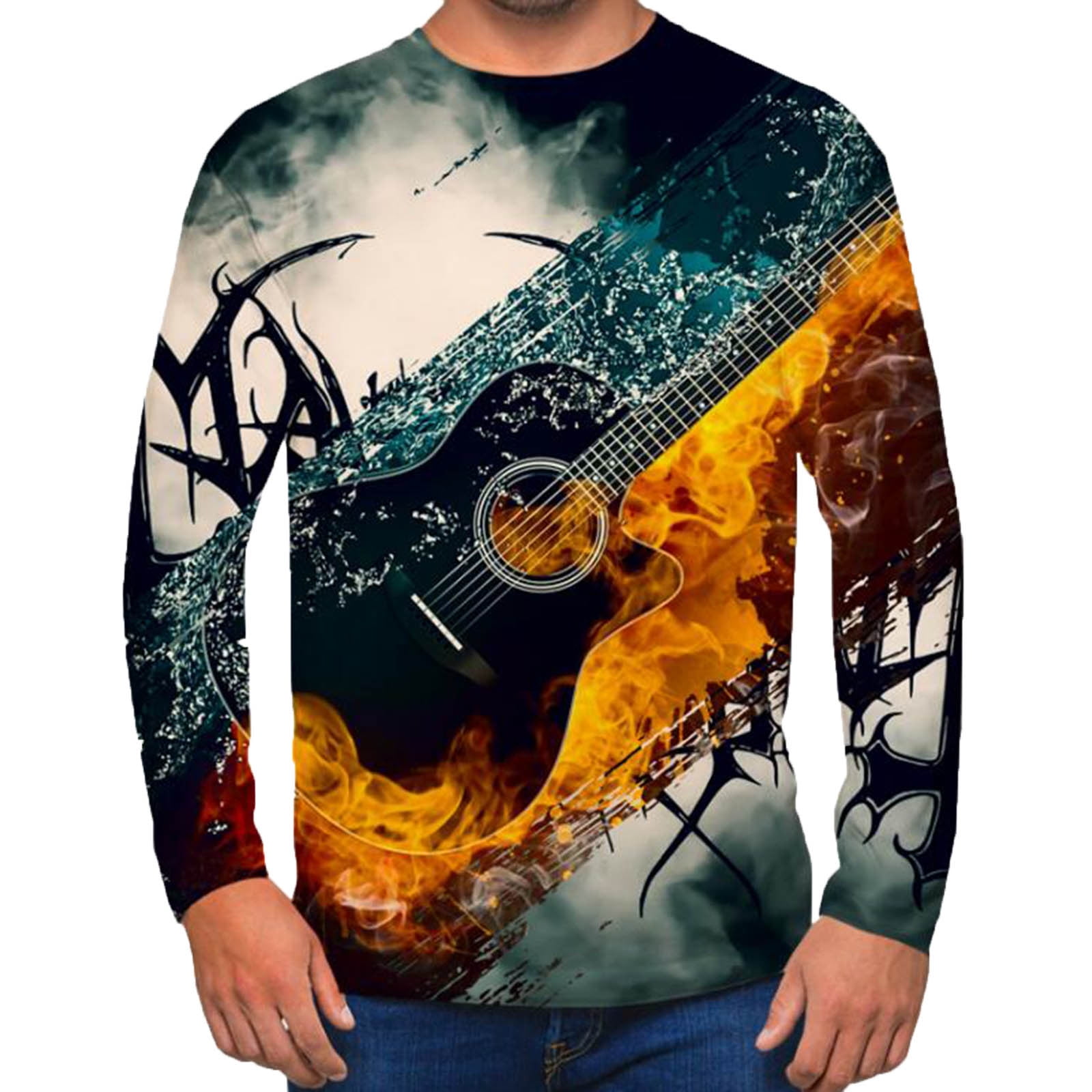 Leesechin Big Mens T Shirts Graphic Men Casual Round Neck Long Sleeve ...