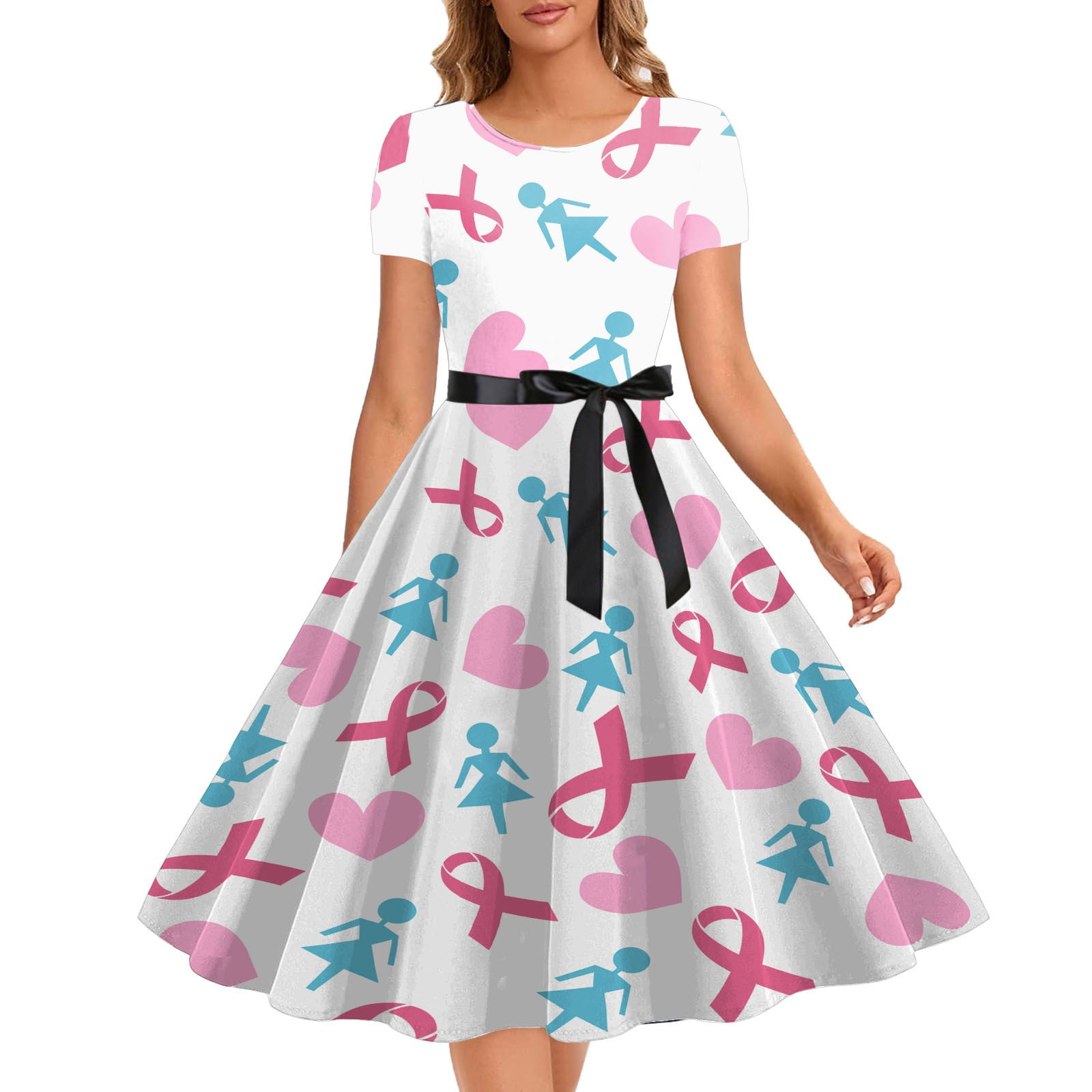 Leesechin Breast Cancer Awareness Dresses Clearance Women's Pink Ribbon ...