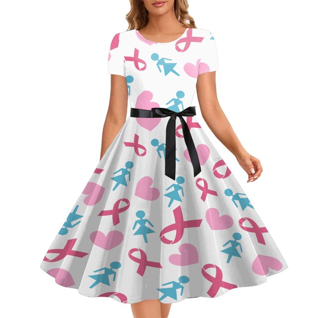 Leesechin Breast Cancer Awareness Dresses Clearance Women's Pink Ribbon ...