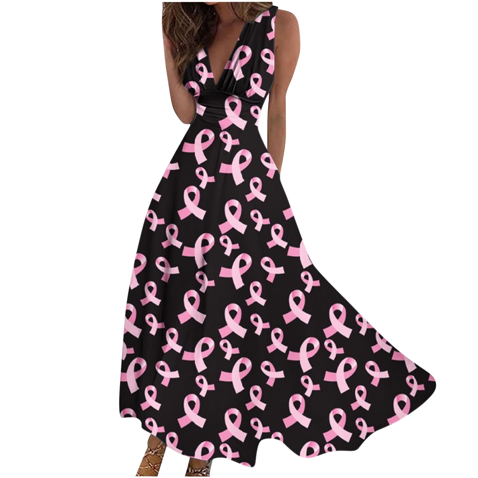 Leesechin Breast Cancer Awareness Dresses Women's Pink Ribbon Butterfly ...