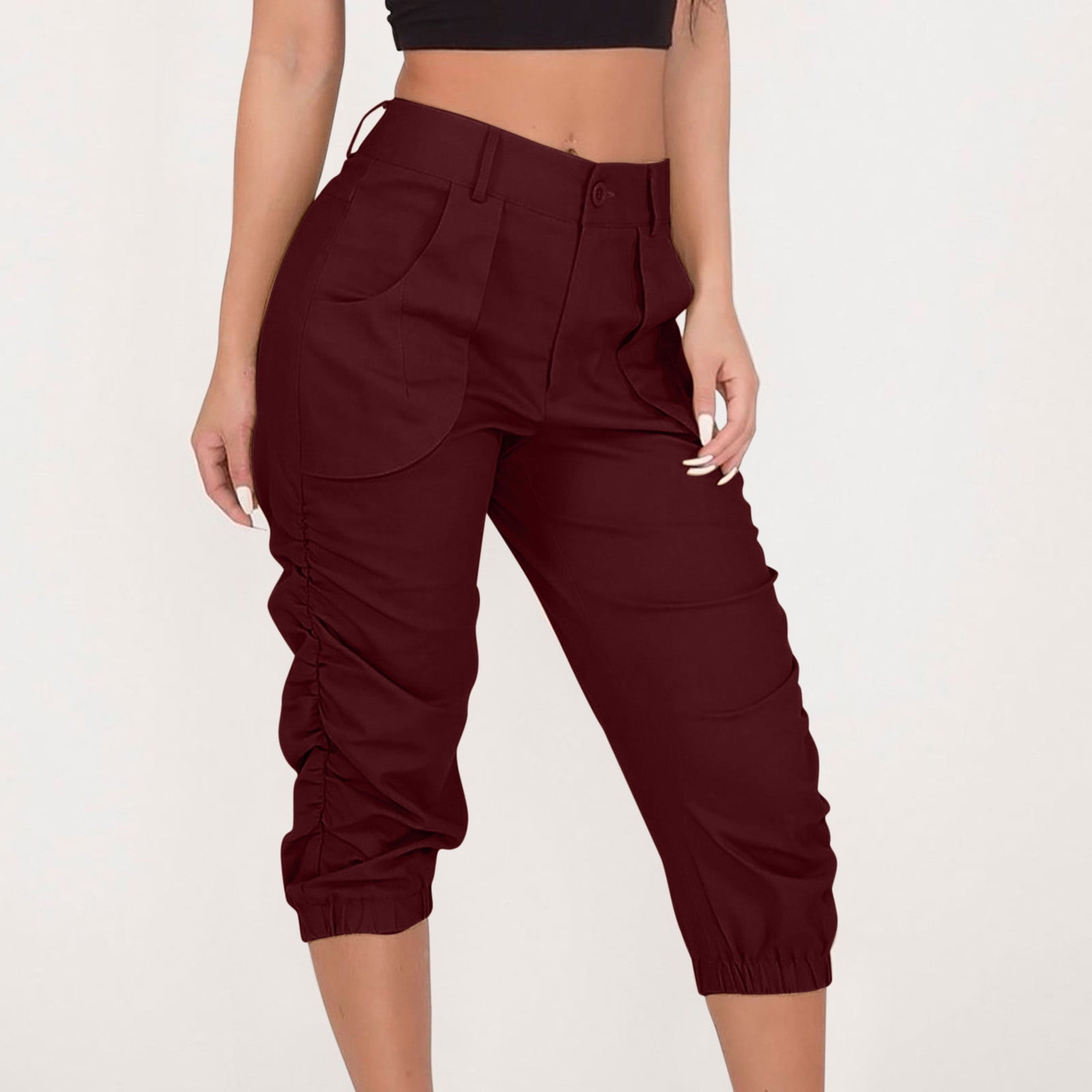 Leesechin Capri Pants for Women Ladies Summer High Waisted Solid Color ...