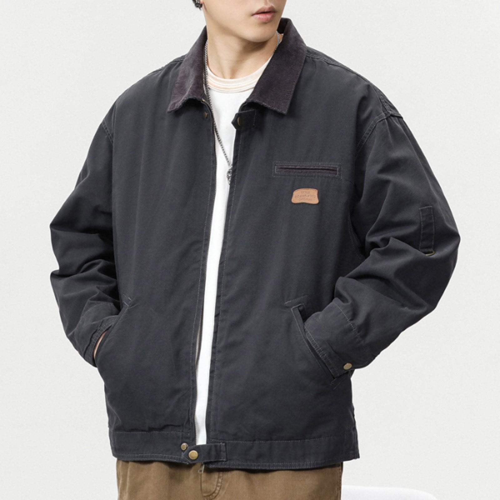 Leesechin Cargo Jackets for Winter Men's Retro Style Zipper Opening And ...