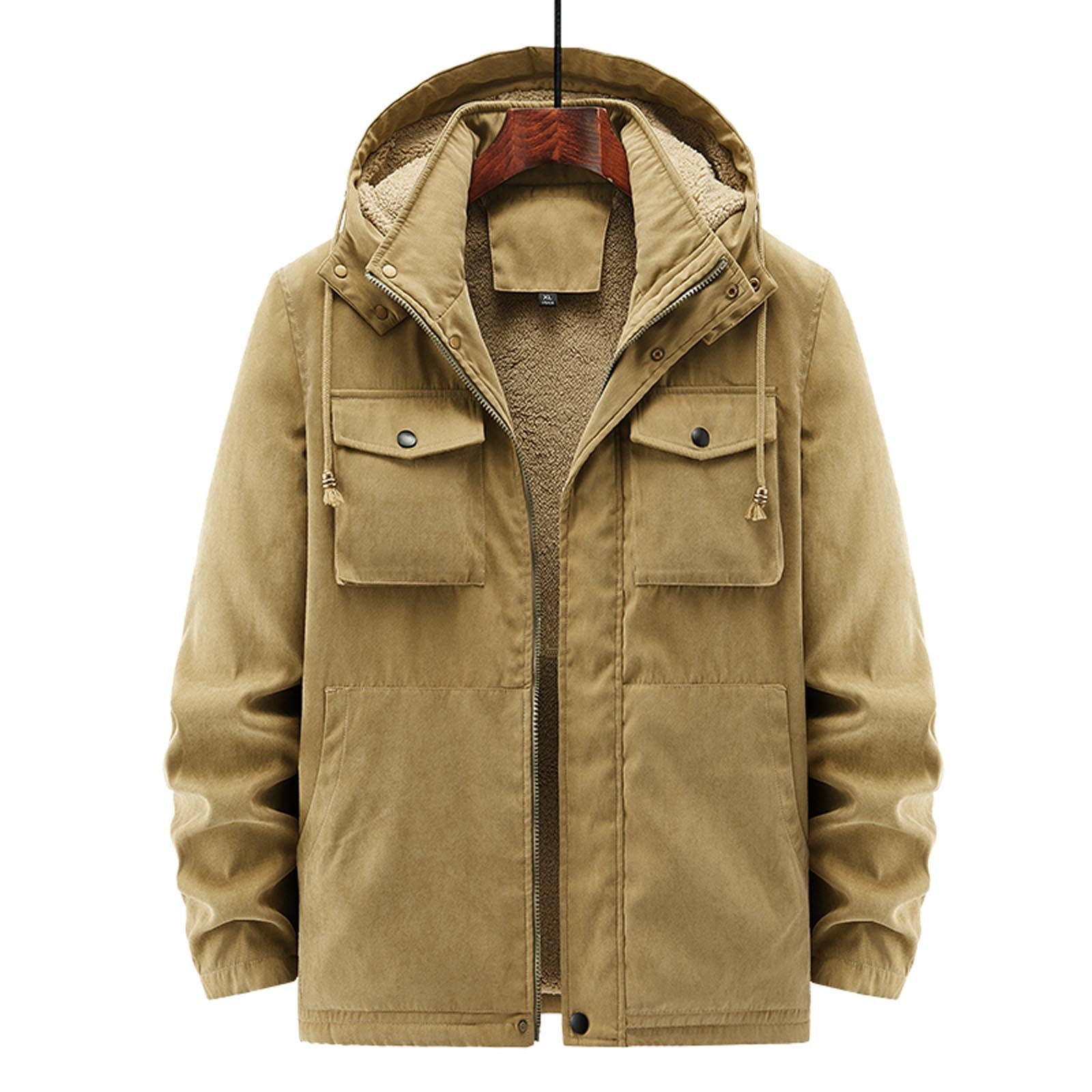 Leesechin Big & Tall Jackets for Men Loose Plush Warm Cotton Hooded ...