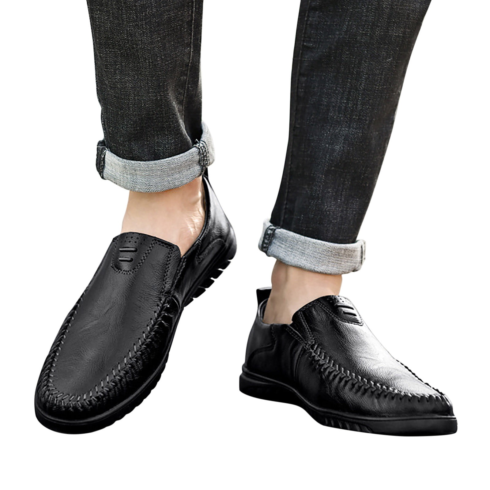 Leesechin Clearance Oversized Men's Shoes Leather Pea Casual Leather ...