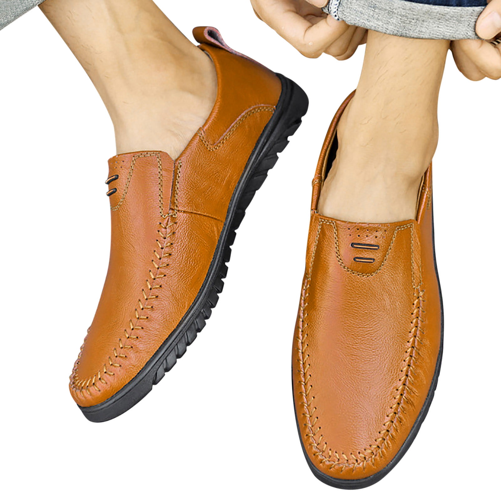 Leesechin Oversized Men's Shoes Leather Pea Casual Leather Shoes ...