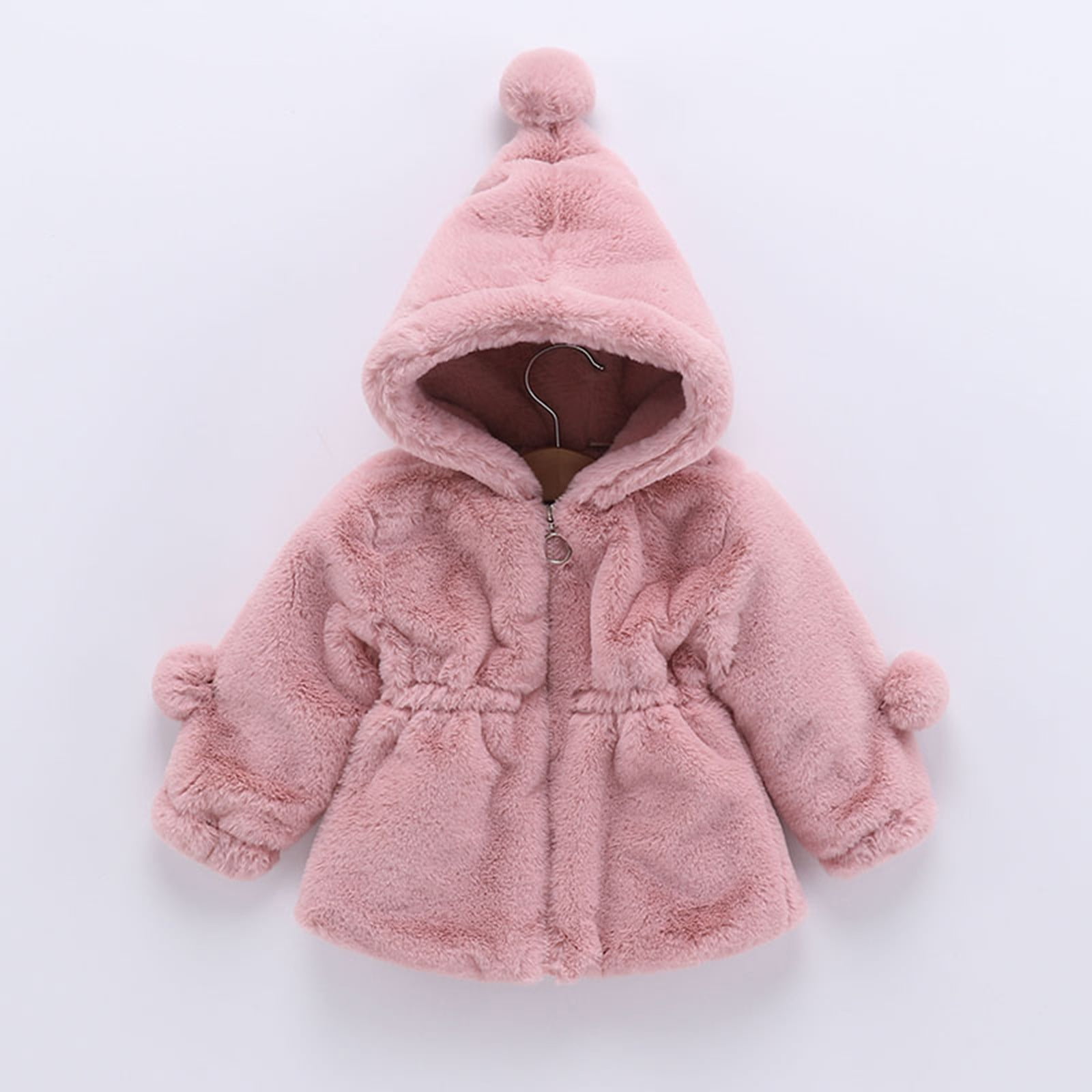 Leesechin Toddler Girls Solid Color Thicken Plush Cute Keep Warm Winter Hoodie Hairball Thick ...