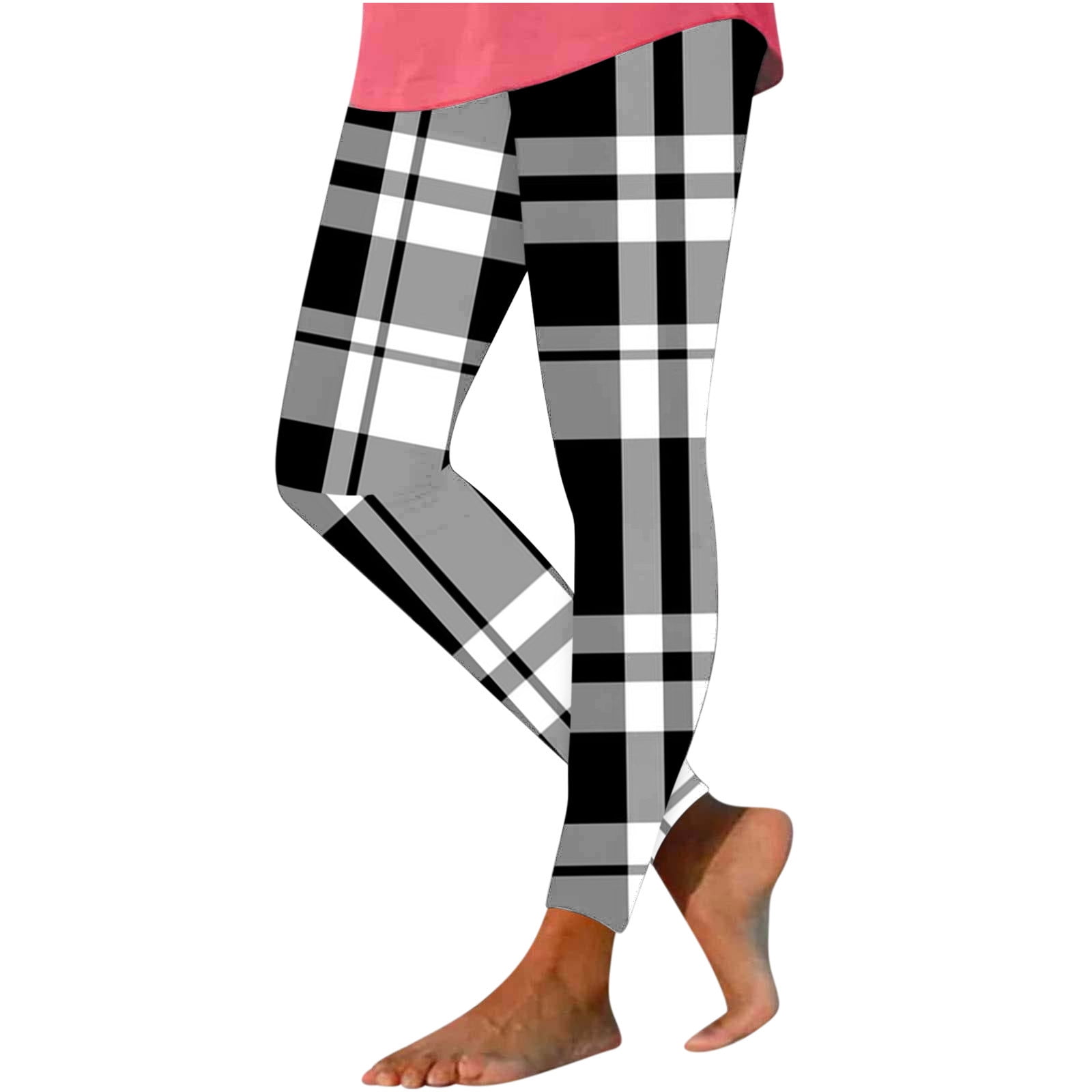 Leesechin Clearance Womens Leggings Plus Size Womens Plaid Printed Tight Yoga Pants Long Pants