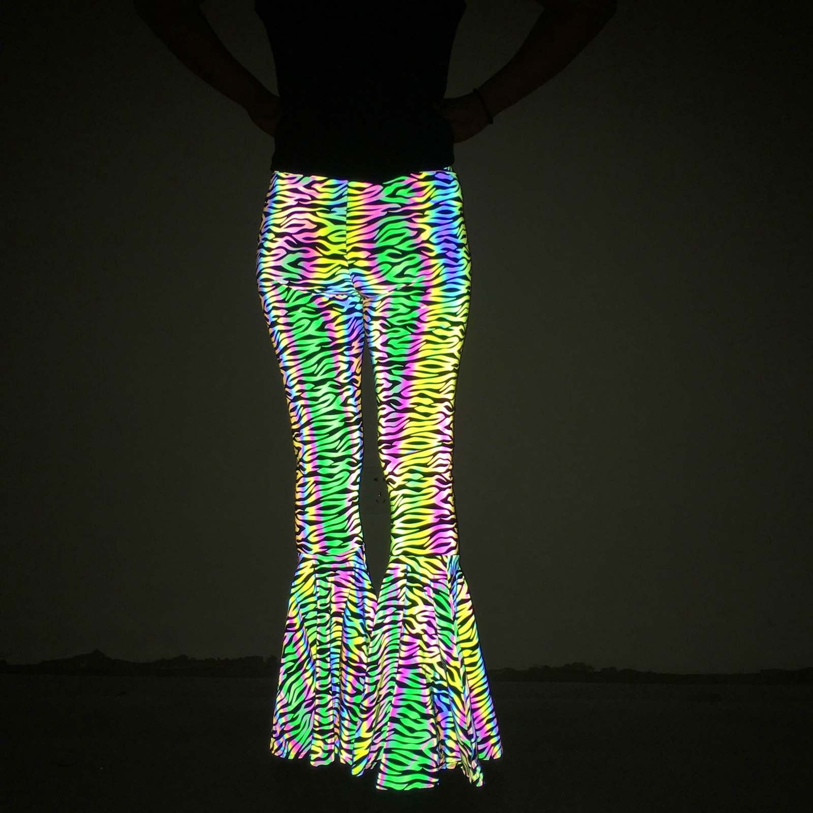 Leesechin Womens Pants Cool Sexy Stage Colorful Reflective Flare ...