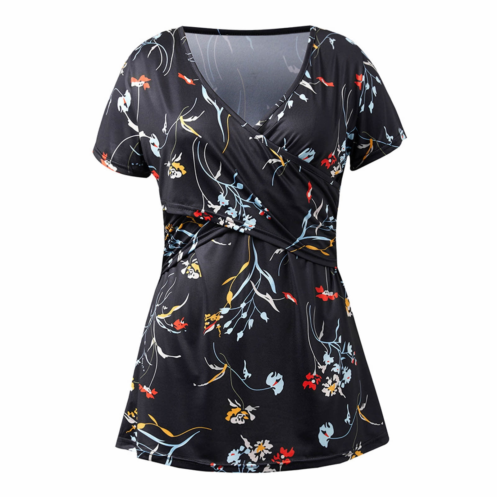 Leesechin Maternity Shirts Mom Fashion Flower Print Short Sleeve ...